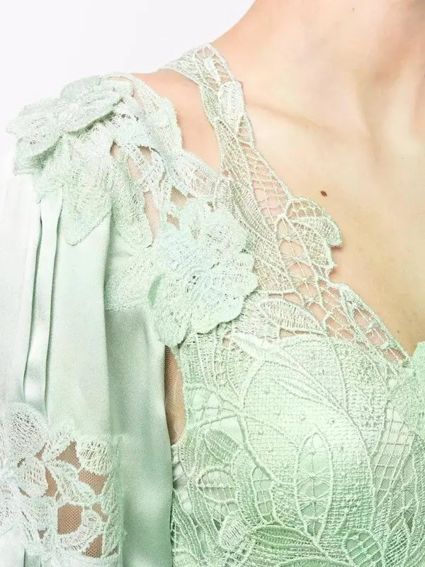 Alberta Ferretti Silk Gown With Floral Lace Detail