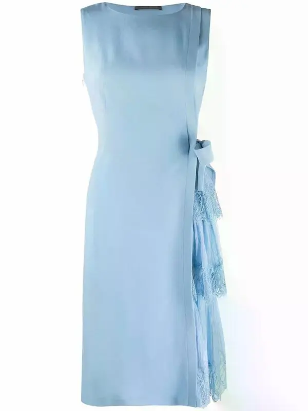 Alberta Ferretti Sleeveless Boat Neck Midi Dress With Ruffle Detail