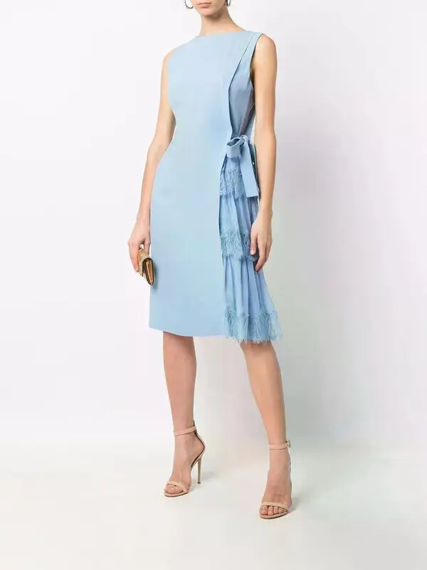 Alberta Ferretti Sleeveless Boat Neck Midi Dress With Ruffle Detail