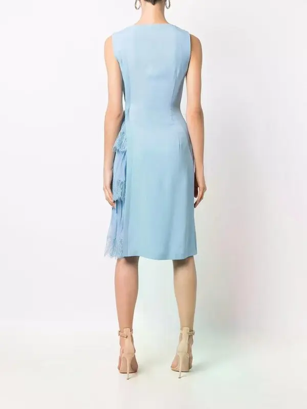 Alberta Ferretti Sleeveless Boat Neck Midi Dress With Ruffle Detail