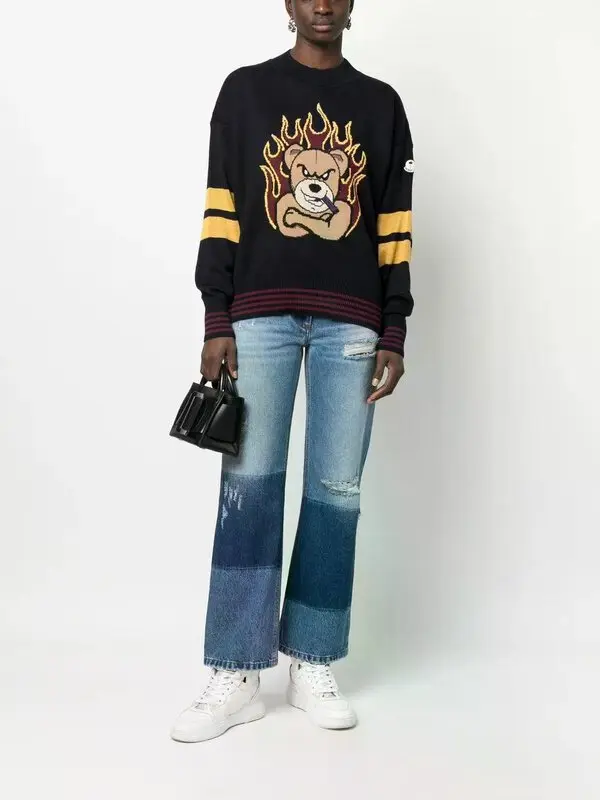 Palm Angels X Moncler Distressed Patchwork Straight-leg Jeans