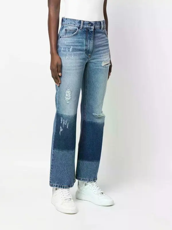 Palm Angels X Moncler Distressed Patchwork Straight-leg Jeans