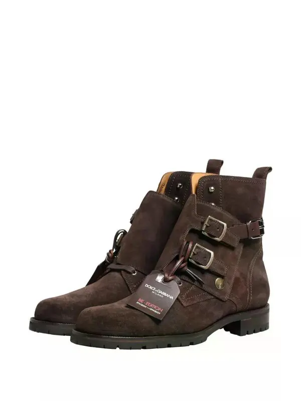 Dolce & Gabbana Suede Ankle Boots With Buckle Fastenings