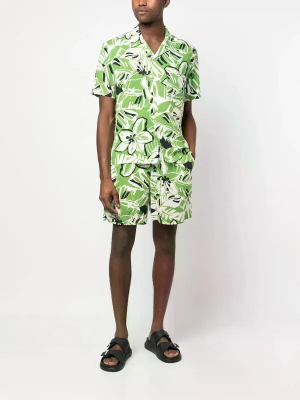 Palm Angels Floral Print Logo Waistband Shorts