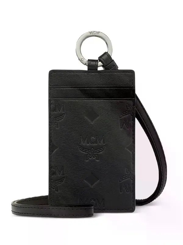 Mcm Embossed-monogram Lanyard Card Holder - Black