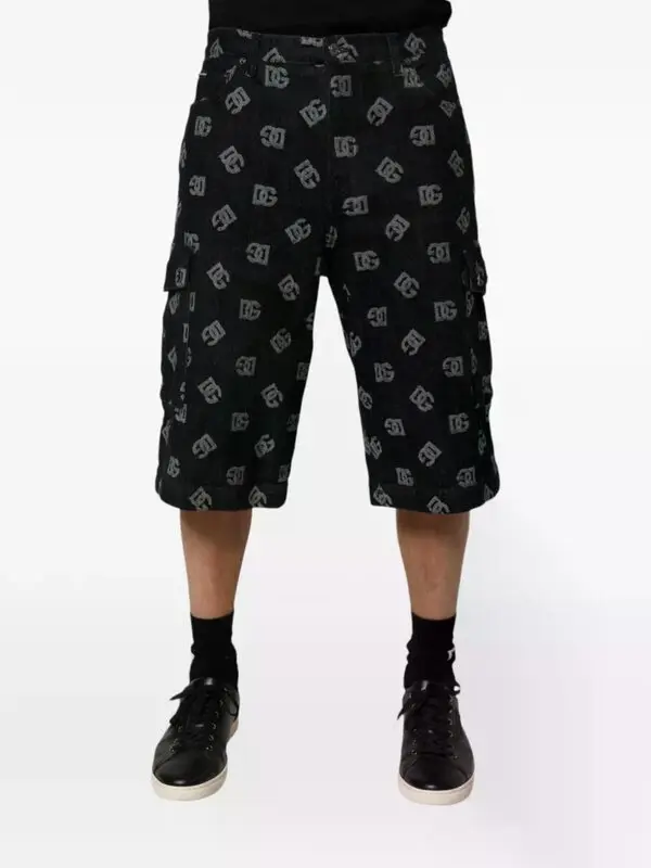 Dolce & Gabbana All-over Logo Print Cargo Denim Shorts