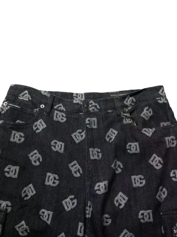 Dolce & Gabbana All-over Logo Print Cargo Denim Shorts