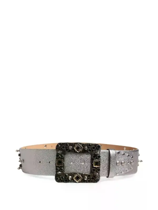 Dolce & Gabbana Embellished Studded Metallic Leather Belt - Silver