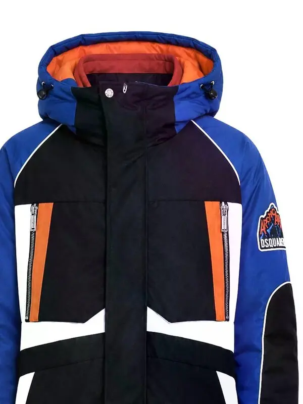 Dsquared2 Color-blocked Hooded Parka With Logo Patch - Black