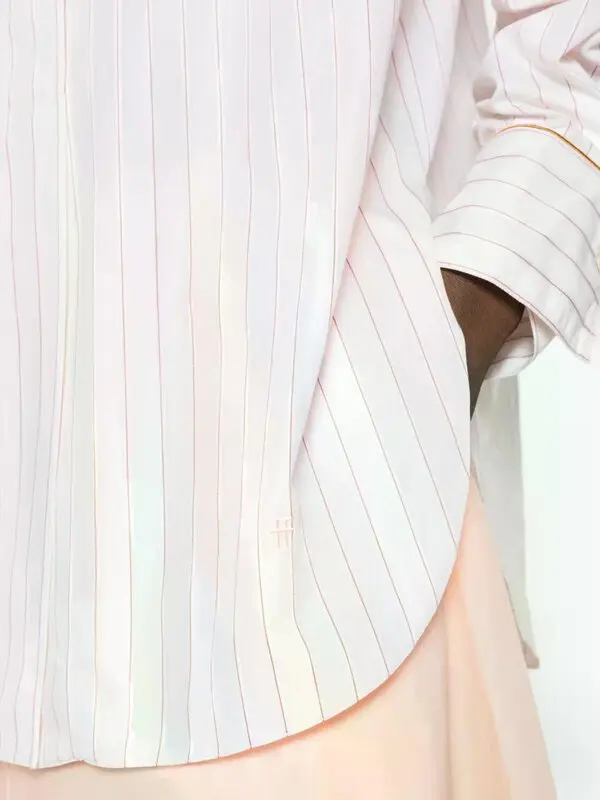 FORTE_FORTE Pinstripe Pattern Long Sleeve Shirt - White