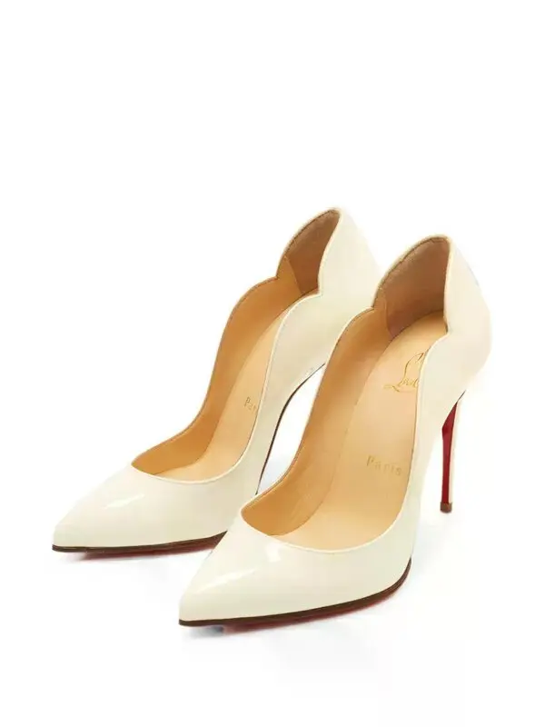 CHRISTIAN LOUBOUTIN Hot Chick Patent-leather Pointed Toe Scalloped Edge High Stiletto Heel Pumps - Neutrals