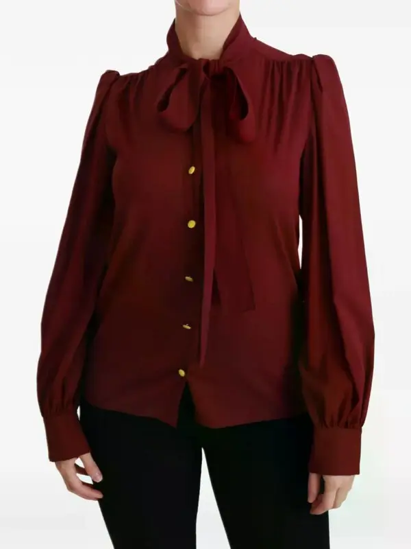 Dolce & Gabbana Silk High Neck Bow-tie Puff Sleeve Blouse
