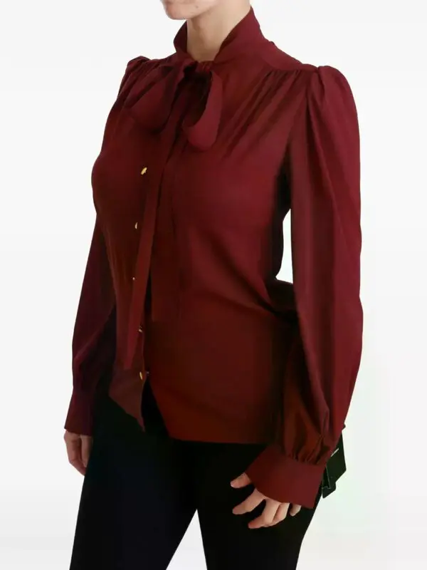 Dolce & Gabbana Silk High Neck Bow-tie Puff Sleeve Blouse
