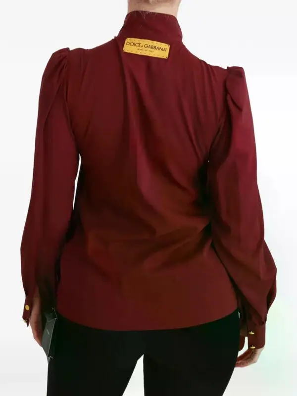 Dolce & Gabbana Silk High Neck Bow-tie Puff Sleeve Blouse