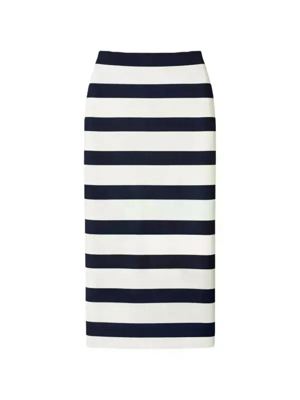 Max Mara Horizontal Stripe Straight Skirt With Rear Slit - Blue