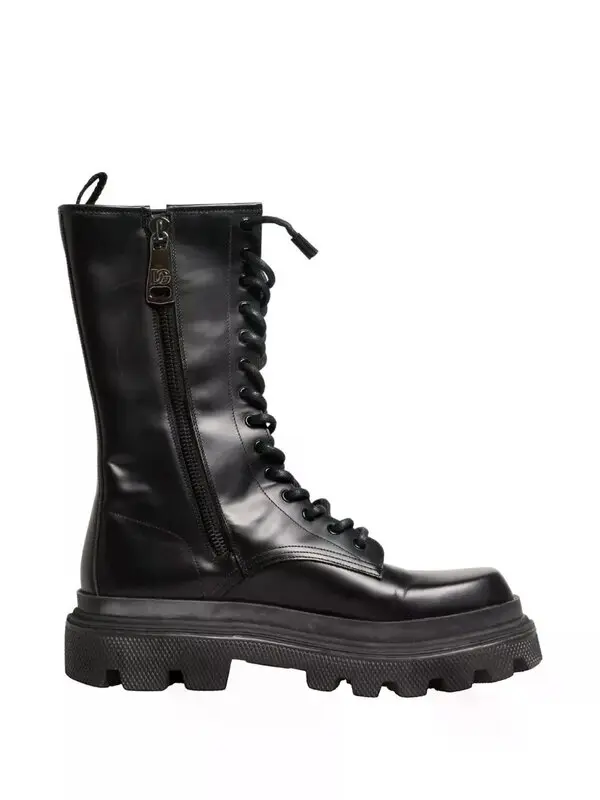 Dolce & Gabbana Leather Combat Boots With Lace-up And Zip Fastening