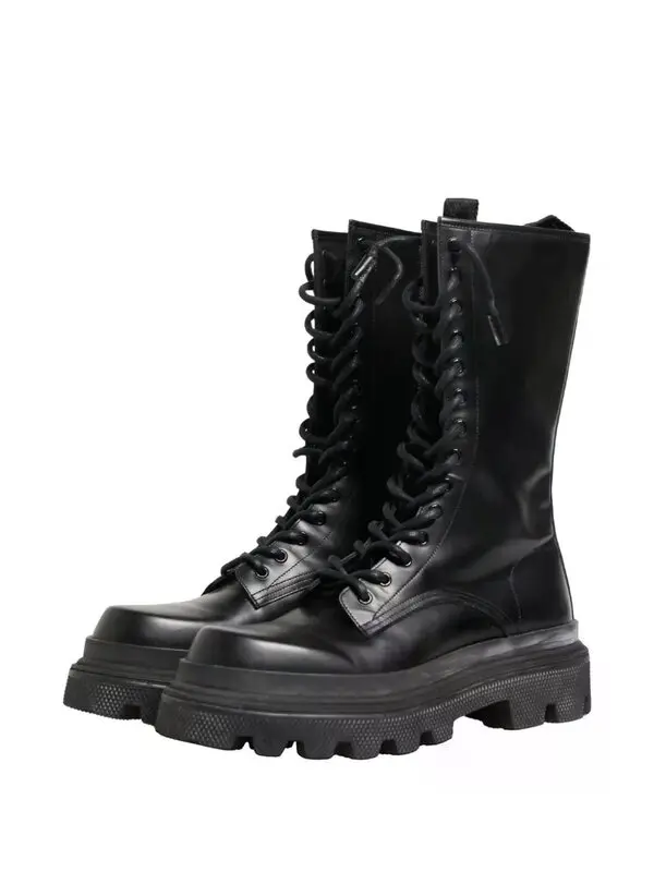Dolce & Gabbana Leather Combat Boots With Lace-up And Zip Fastening