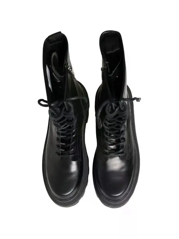 Dolce & Gabbana Leather Combat Boots With Lace-up And Zip Fastening