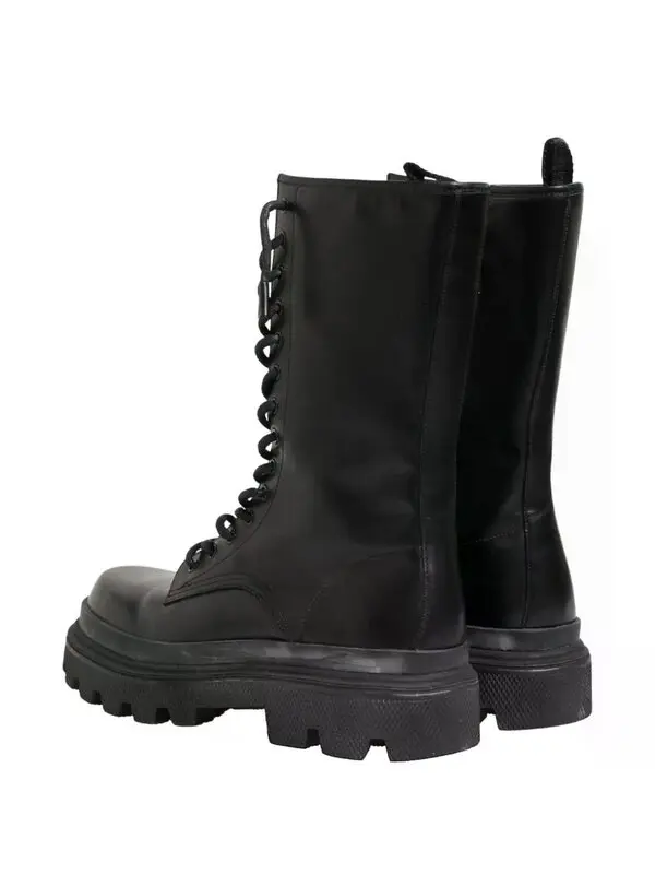 Dolce & Gabbana Leather Combat Boots With Lace-up And Zip Fastening