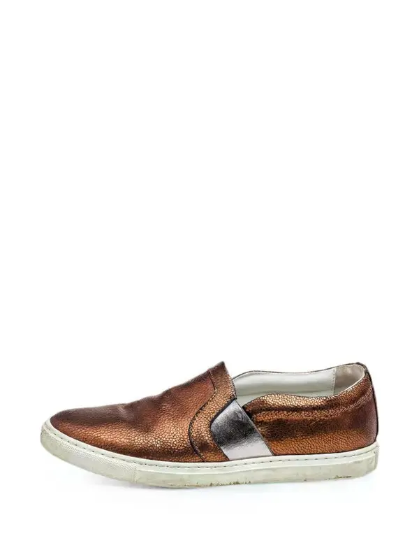LANVIN Bronze Metallic Textured Leather Slip-on Sneakers