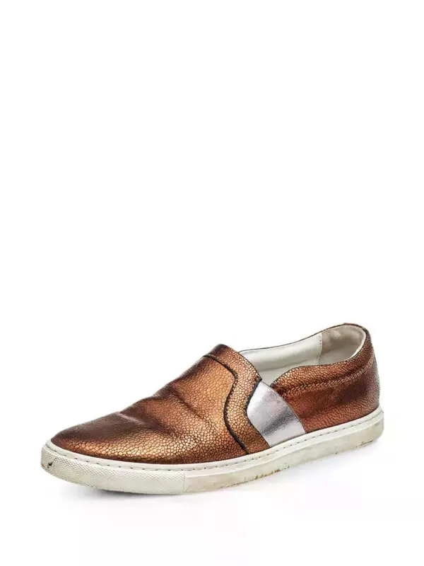 LANVIN Bronze Metallic Textured Leather Slip-on Sneakers