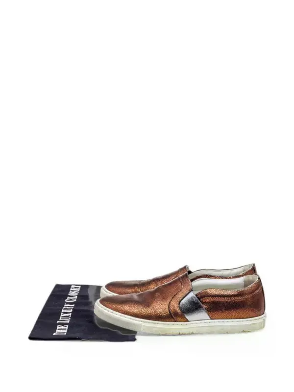 LANVIN Bronze Metallic Textured Leather Slip-on Sneakers