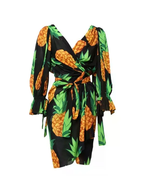 Dolce & Gabbana Pineapple Print V-neck Mini Dress