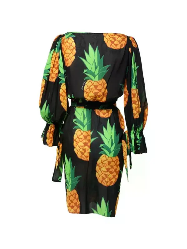 Dolce & Gabbana Pineapple Print V-neck Mini Dress