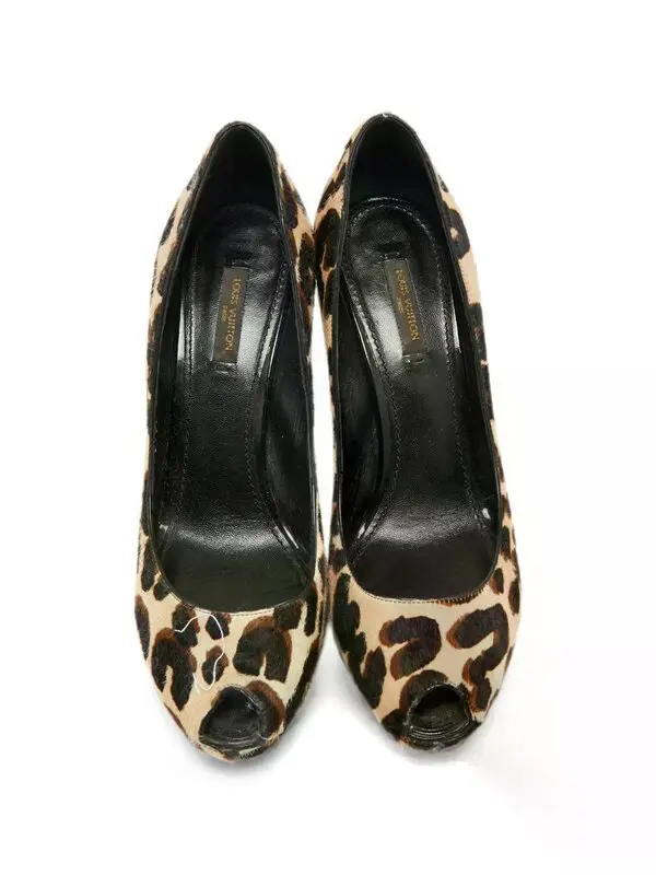LOUIS VUITTON Leopard Print Peep Toe Stiletto Pumps - Brown