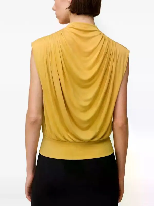 RETORI Sleeveless Draped Mock Neck Top With Button Detail