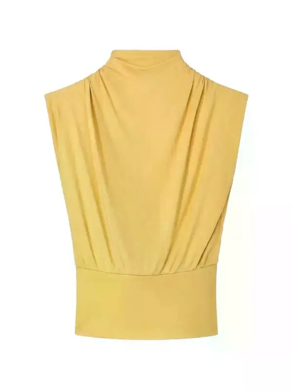 RETORI Sleeveless Draped Mock Neck Top With Button Detail