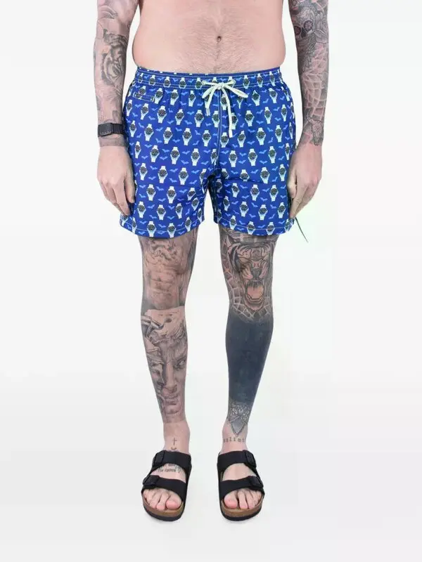 MC2 SAINT BARTH Lighting Micro Watch-print Swim Shorts - Blue