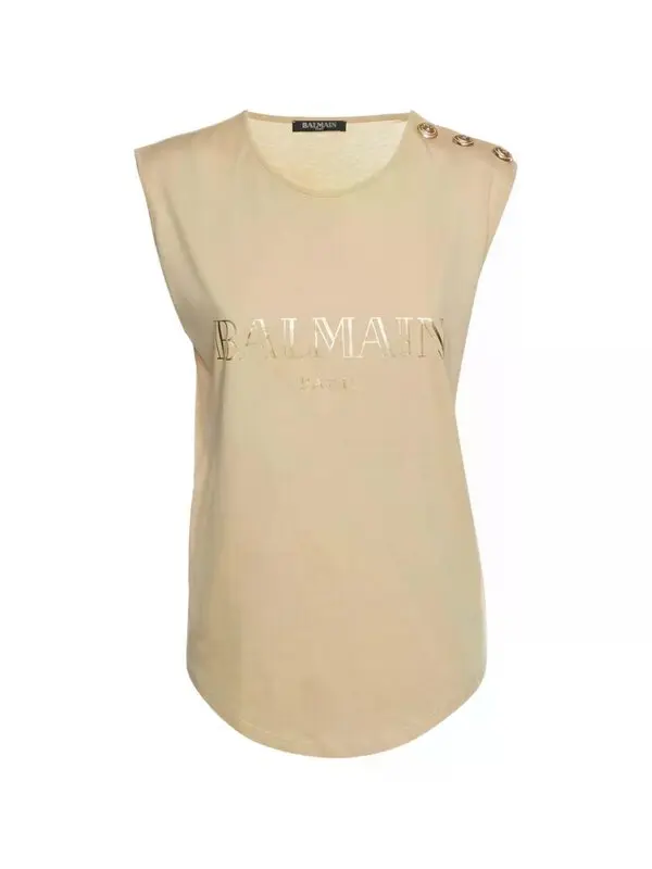 Balmain Sleeveless Logo Print Cotton Top