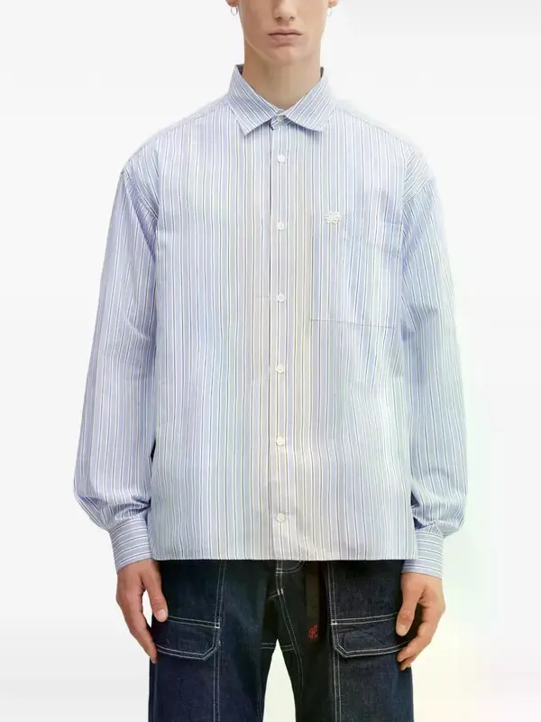 Filling Pieces Vertical-stripe Logo-embroidered Shirt