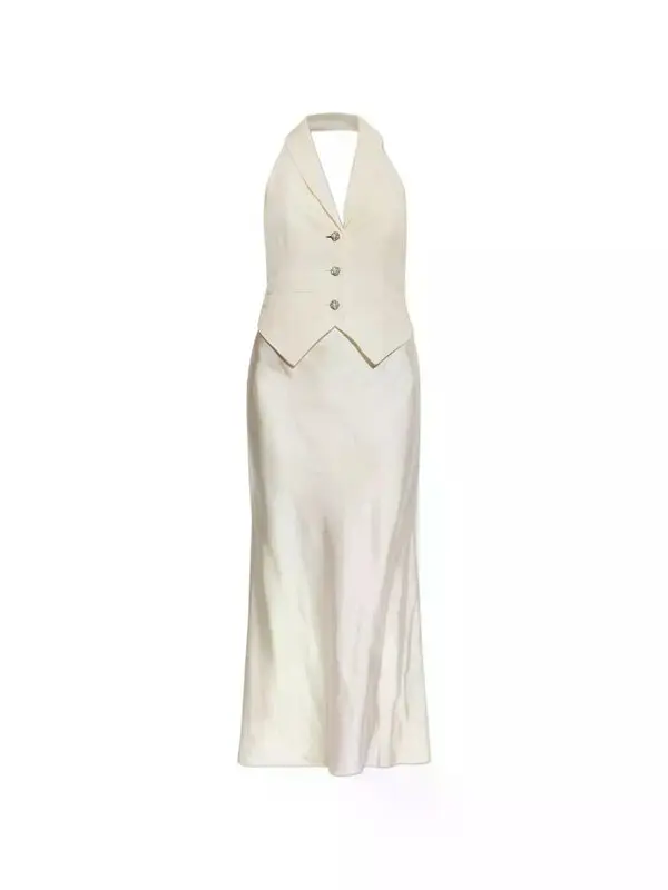 SELF-PORTRAIT Halterneck Satin Midi Dress