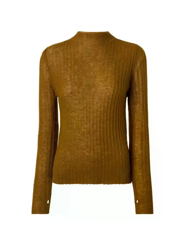 Pinko Ribbed Knit Mock Neck Long Sleeve Sweater - Brown