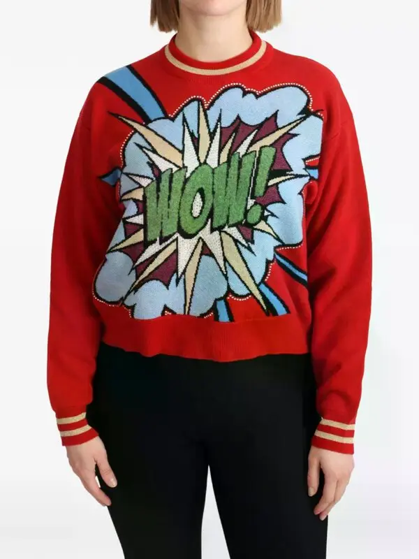 Dolce & Gabbana Cartoon Print Rhinestone Embellished Sweater - Red