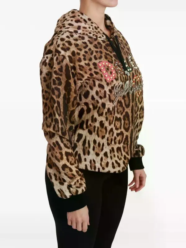 Dolce & Gabbana Leopard Print Embellished Hoodie