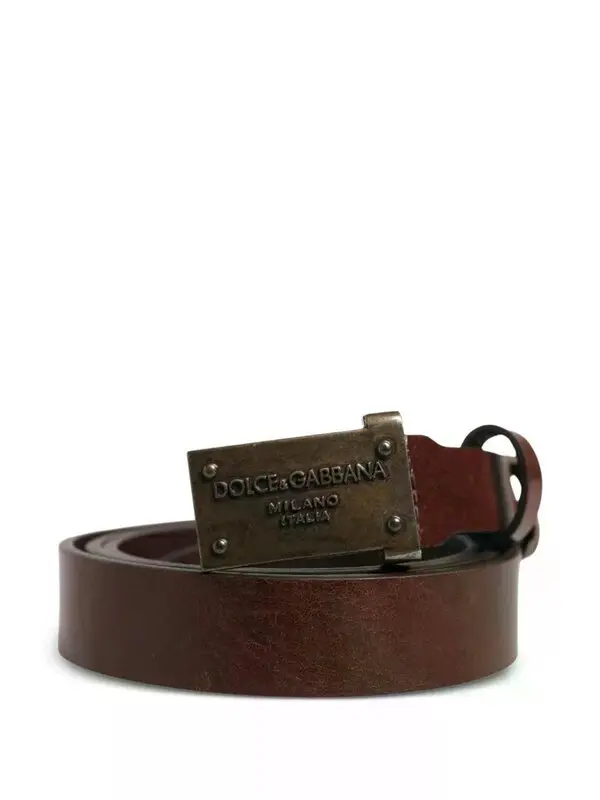 Dolce & Gabbana Logo Plaque Leather Belt