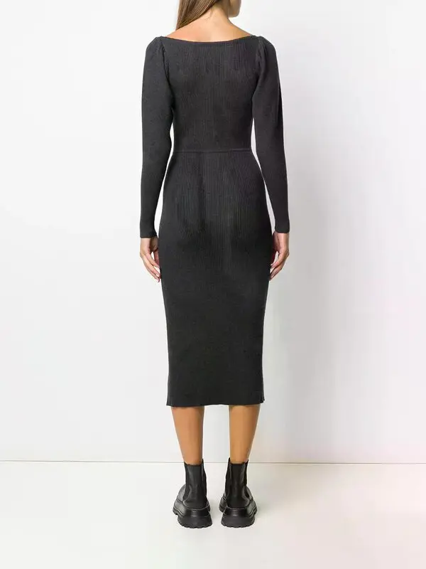 Sandro Ribbed Knit Sweetheart Neck Midi Dress With Button Detail