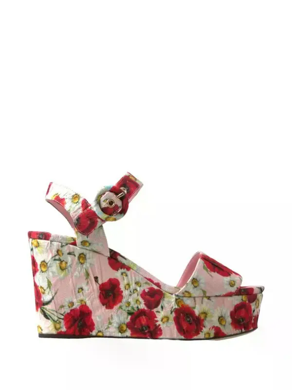 Dolce & Gabbana Floral Print Wedge Sandals - Pink