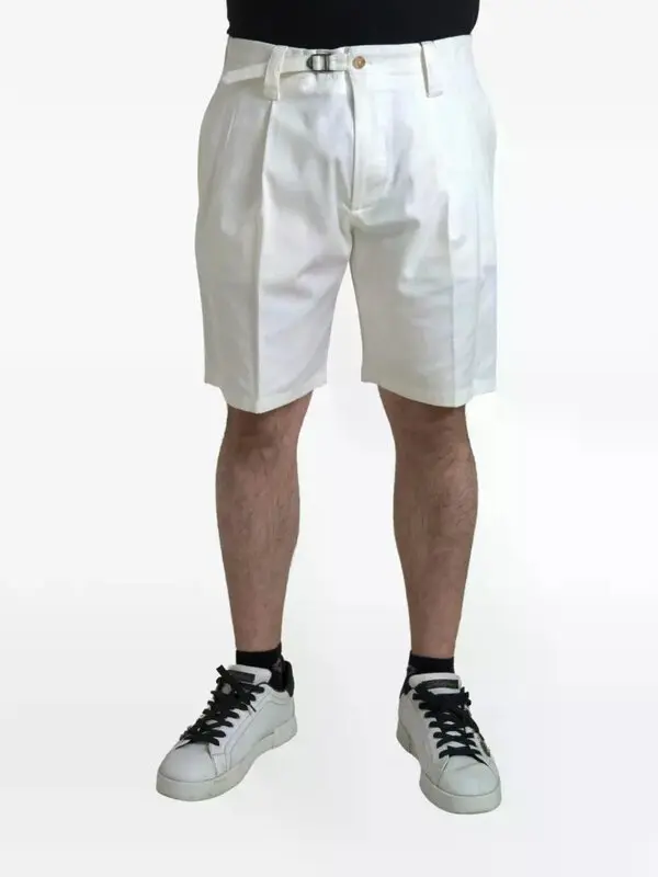 Dolce & Gabbana Cotton Pleated Buckled Tailored Fit Shorts