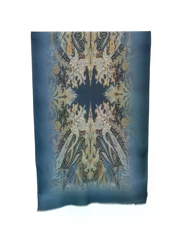 Etro Paisley-print Frayed Scarf - Blue