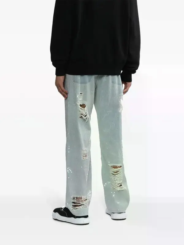 Palm Angels Sequin Embellished Ripped Straight Leg Jeans