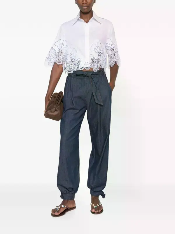 Ermanno Scervino Cropped Lace-trimmed Shirt