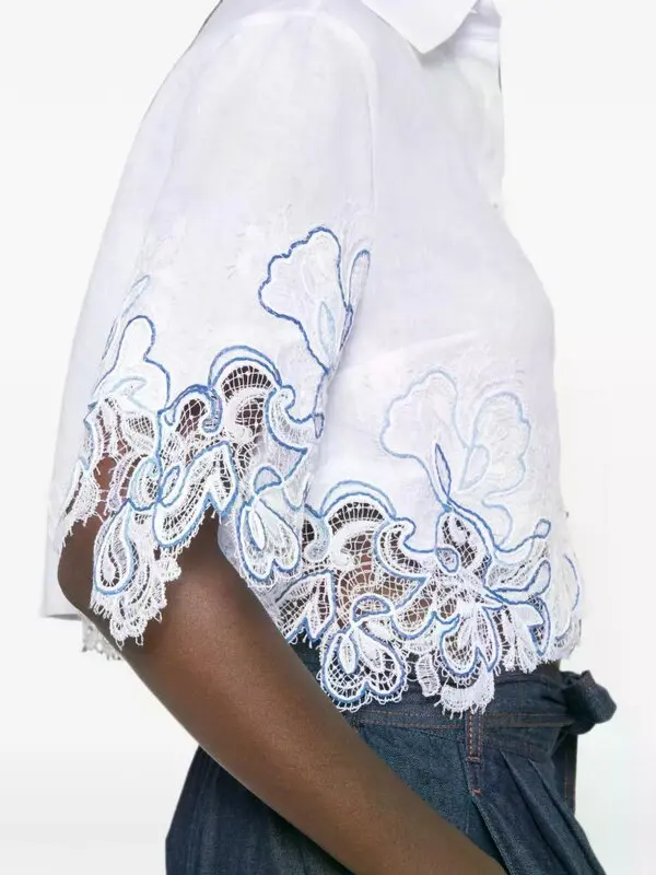 Ermanno Scervino Cropped Lace-trimmed Shirt