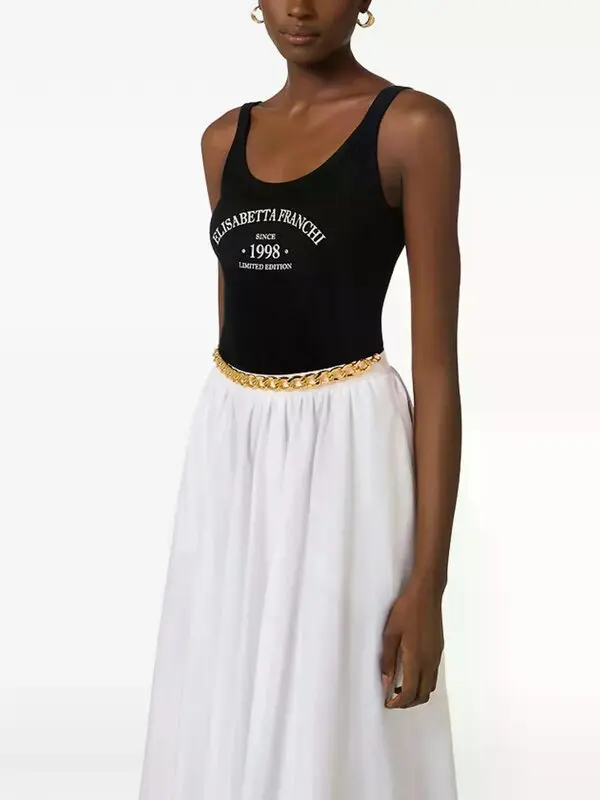 Elisabetta Franchi Logo-print Ribbed Bodysuit - Black