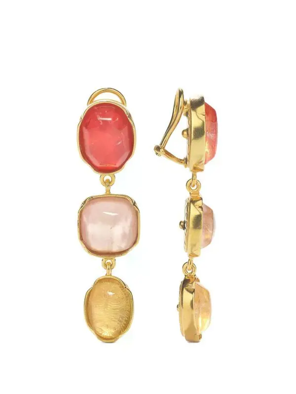 GOOSSENS Toned Brass Cabochon Pendant Drop Earrings - Gold