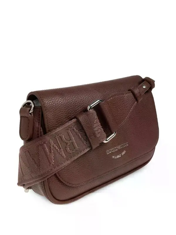 Emporio Armani Logo-print Pebbled-effect Shoulder Bag - Brown