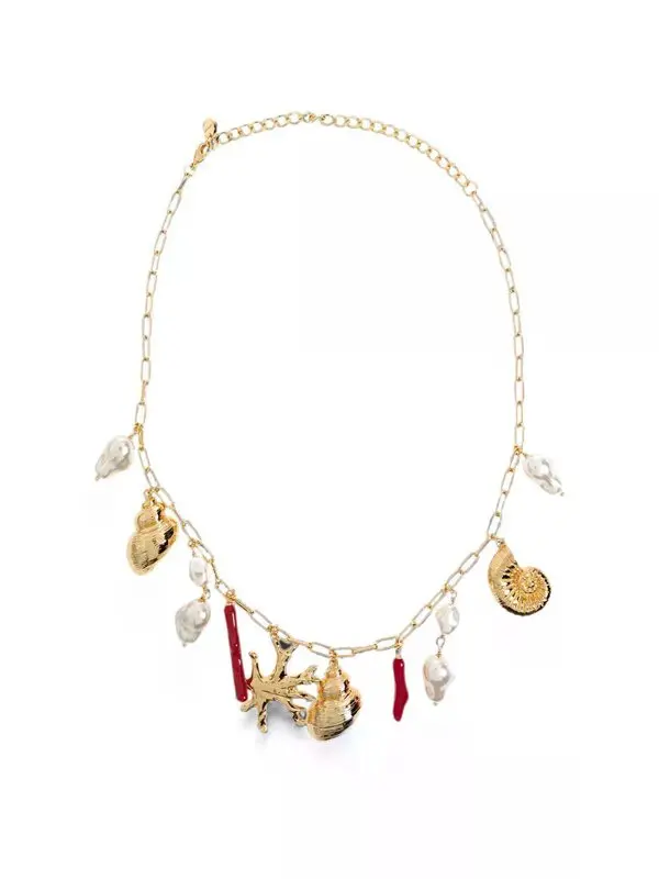 SELF-PORTRAIT Tone Shell Pendant Charm Necklace - Gold